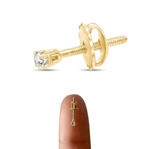 Mini Micro Natural Diamond SINGLE Stud Screw Back Earring in 14k Solid Yellow Gold | Cartilage Diamond Stud Earrings | 1 Piece (0.02ct)