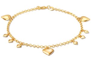 barzel 18k gold plated heart ankle bracelet for women, 10 inches - made in brazil