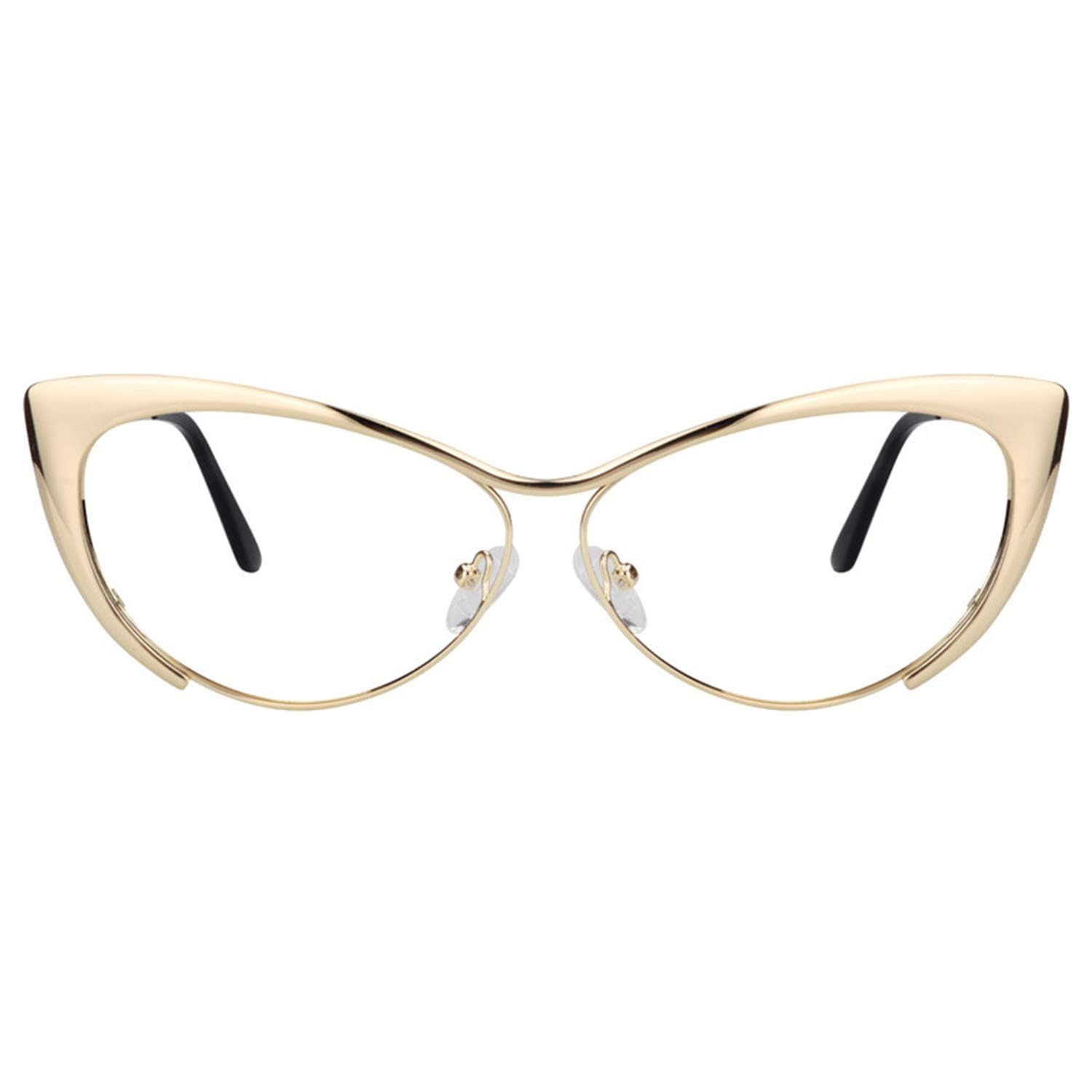 Zeelool Women's Oversized Stylish Metal Browline Cat Eye Glasses Ellen VFM0176-02 Gold