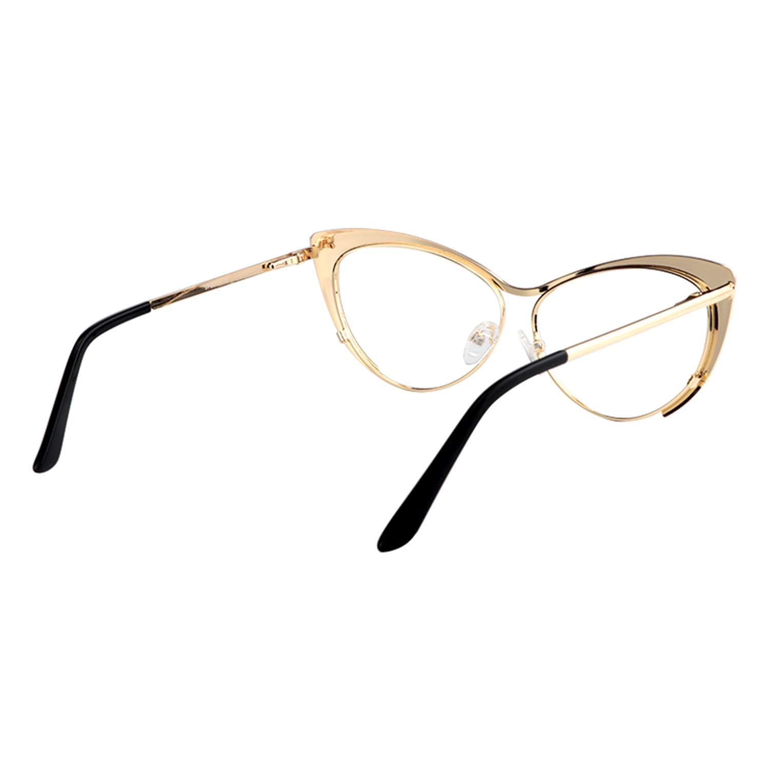 Zeelool Women's Oversized Stylish Metal Browline Cat Eye Glasses Ellen VFM0176-02 Gold