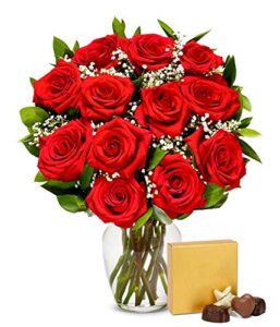 delivery by friday, 8/23 guaranteed if order placed by 8/22 before 2pm est from you flowers - one dozen red roses with chocolates with glass vase (fresh flowers) birthday, anniversary, get well,