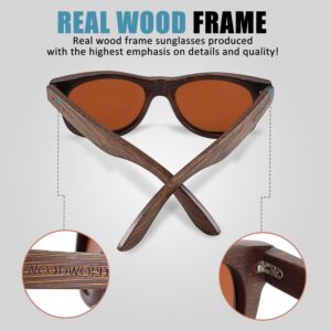 WOODWORD Polarized Wood Sunglasses for Men Women- Bamboo Wood Sunglasses with Wood Case (Brown)