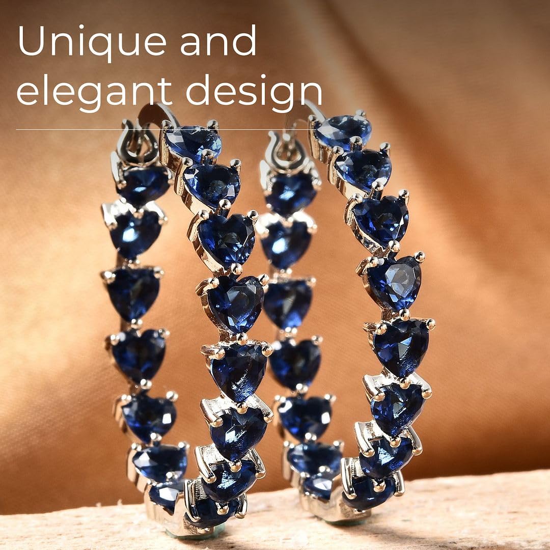 Shop LC Blue Cubic Zirconia Heart Hoop Earrings for Women Jewelry Ct 13.25 Birthday Gifts for Women