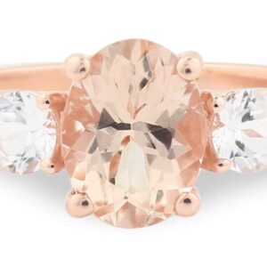 GNG 1 1/2 CTTW Natural Morganite and White Topaz 3 stone Ring In 10k Rose Gold (rose-gold, 7)