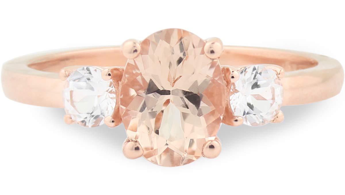 GNG 1 1/2 CTTW Natural Morganite and White Topaz 3 stone Ring In 10k Rose Gold (rose-gold, 7)