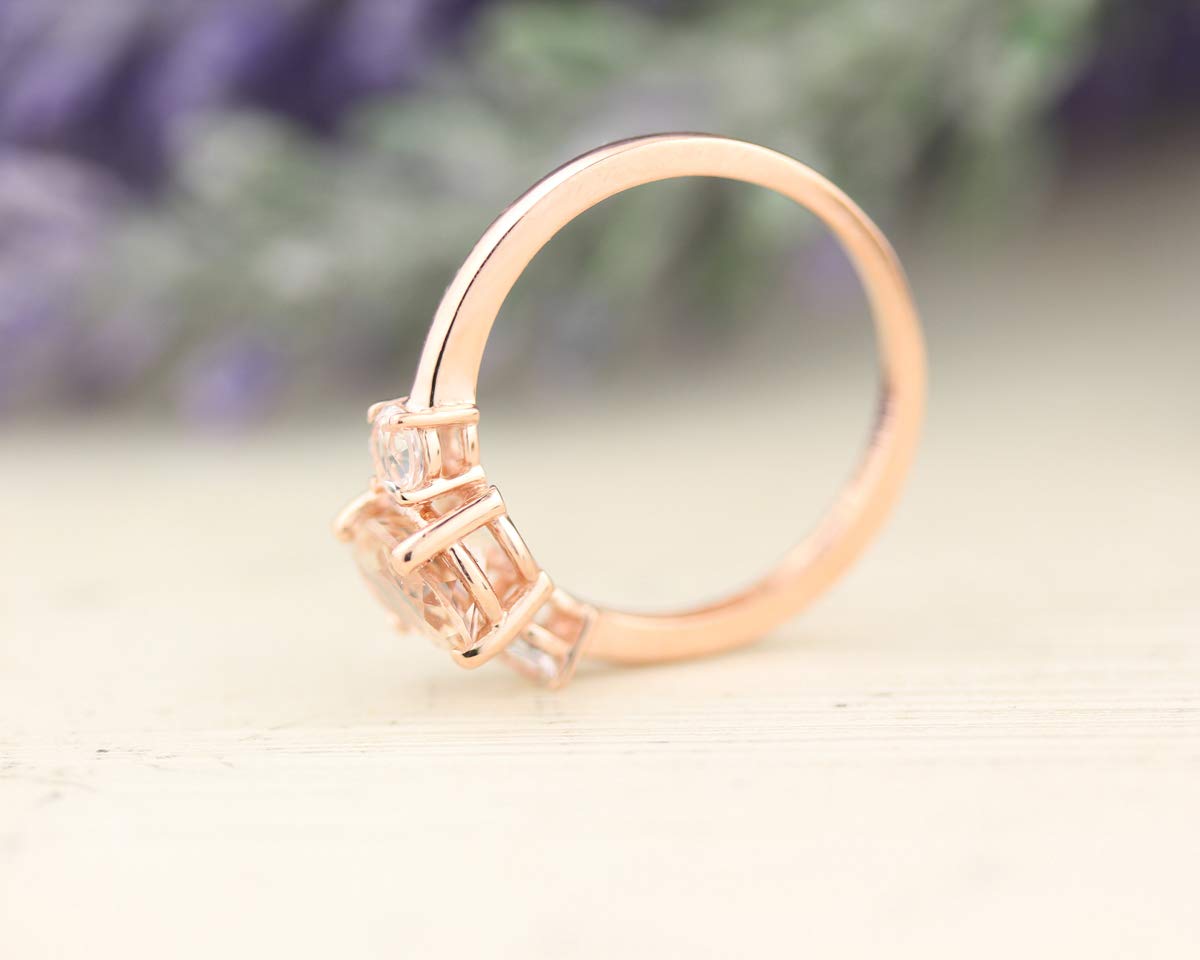 GNG 1 1/2 CTTW Natural Morganite and White Topaz 3 stone Ring In 10k Rose Gold (rose-gold, 7)