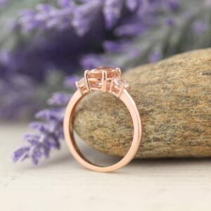 GNG 1 1/2 CTTW Natural Morganite and White Topaz 3 stone Ring In 10k Rose Gold (rose-gold, 7)