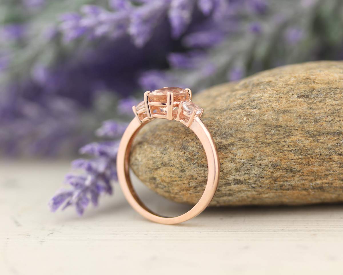 GNG 1 1/2 CTTW Natural Morganite and White Topaz 3 stone Ring In 10k Rose Gold (rose-gold, 7)