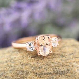 GNG 1 1/2 CTTW Natural Morganite and White Topaz 3 stone Ring In 10k Rose Gold (rose-gold, 7)