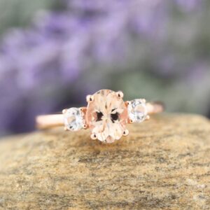 GNG 1 1/2 CTTW Natural Morganite and White Topaz 3 stone Ring In 10k Rose Gold (rose-gold, 7)