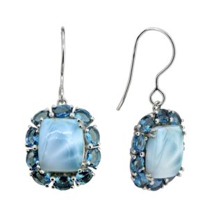 yotreasure 13.39 cts. larimar london blue topaz solid .925 sterling silver dangle earrings