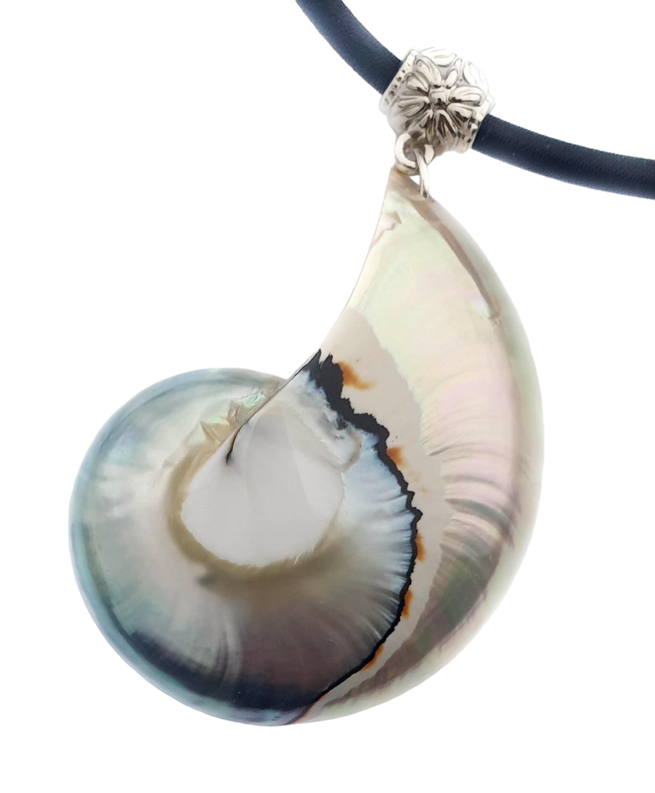 Swimmi Rare Natural Open Nautilus Shell Necklace, Hand Polished Pearly Nautilus Necklace for Women, Adjustable Cord Nautilus Mother of Pearl Necklace, Ursula Necklace Jewelry AA419-CR