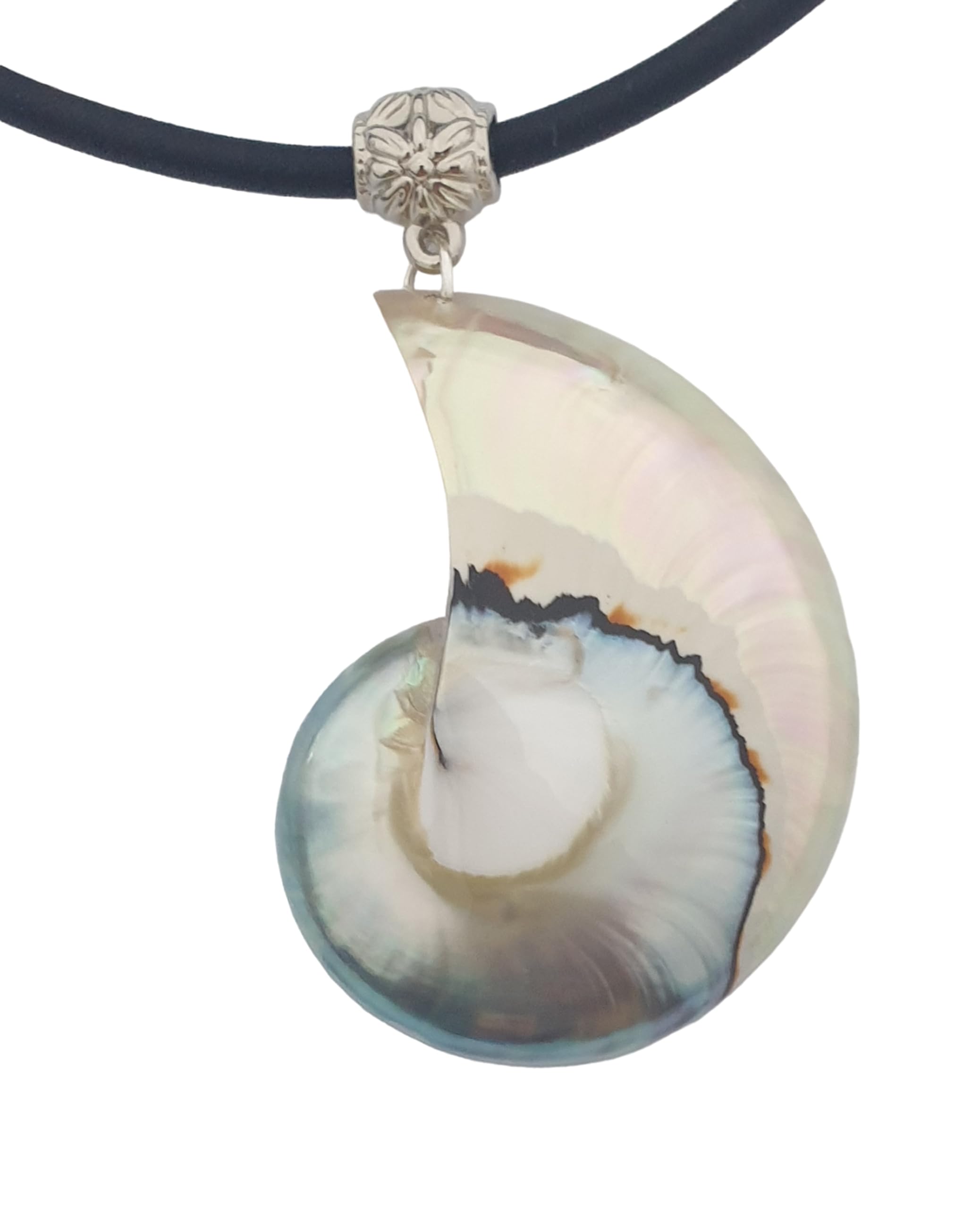 Swimmi Rare Natural Open Nautilus Shell Necklace, Hand Polished Pearly Nautilus Necklace for Women, Adjustable Cord Nautilus Mother of Pearl Necklace, Ursula Necklace Jewelry AA419-CR