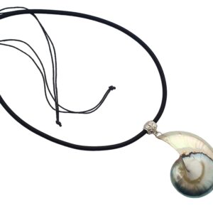 Swimmi Rare Natural Open Nautilus Shell Necklace, Hand Polished Pearly Nautilus Necklace for Women, Adjustable Cord Nautilus Mother of Pearl Necklace, Ursula Necklace Jewelry AA419-CR