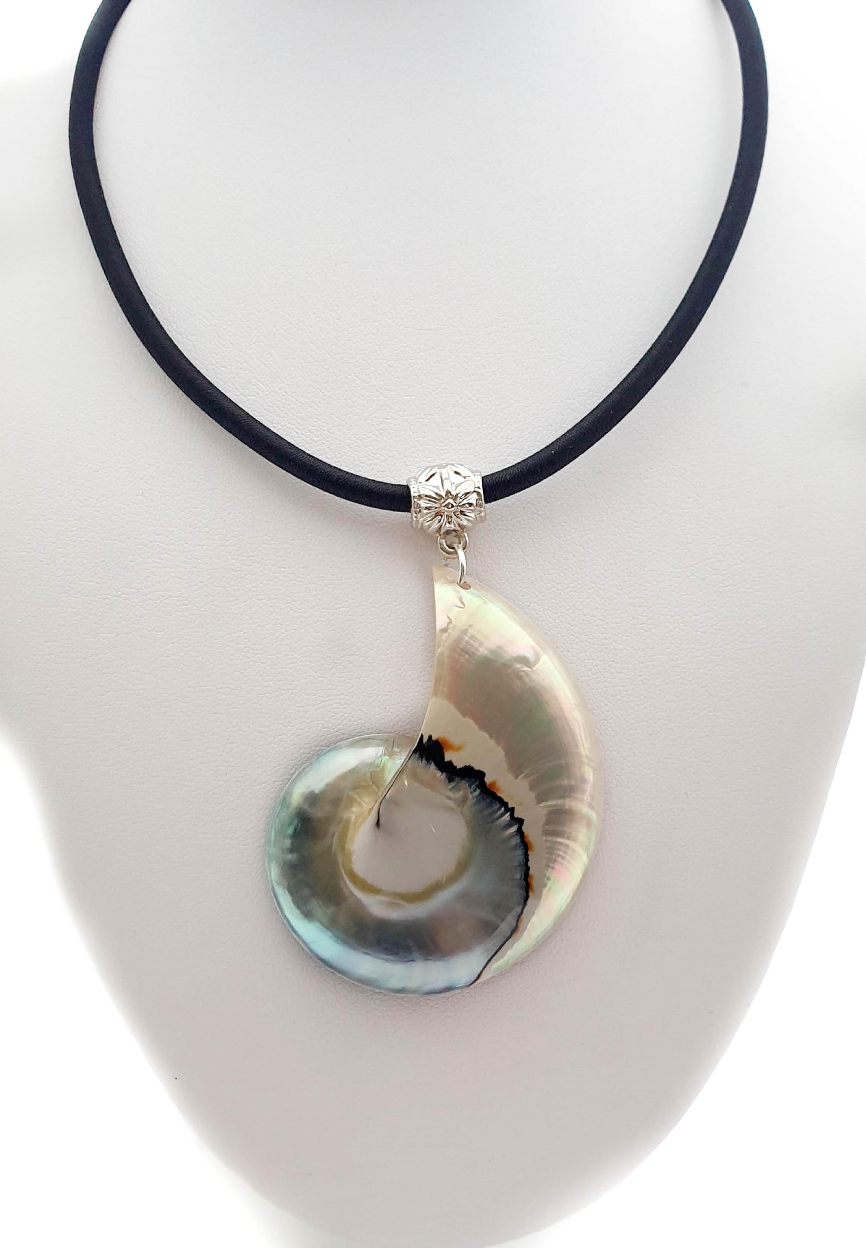 Swimmi Rare Natural Open Nautilus Shell Necklace, Hand Polished Pearly Nautilus Necklace for Women, Adjustable Cord Nautilus Mother of Pearl Necklace, Ursula Necklace Jewelry AA419-CR