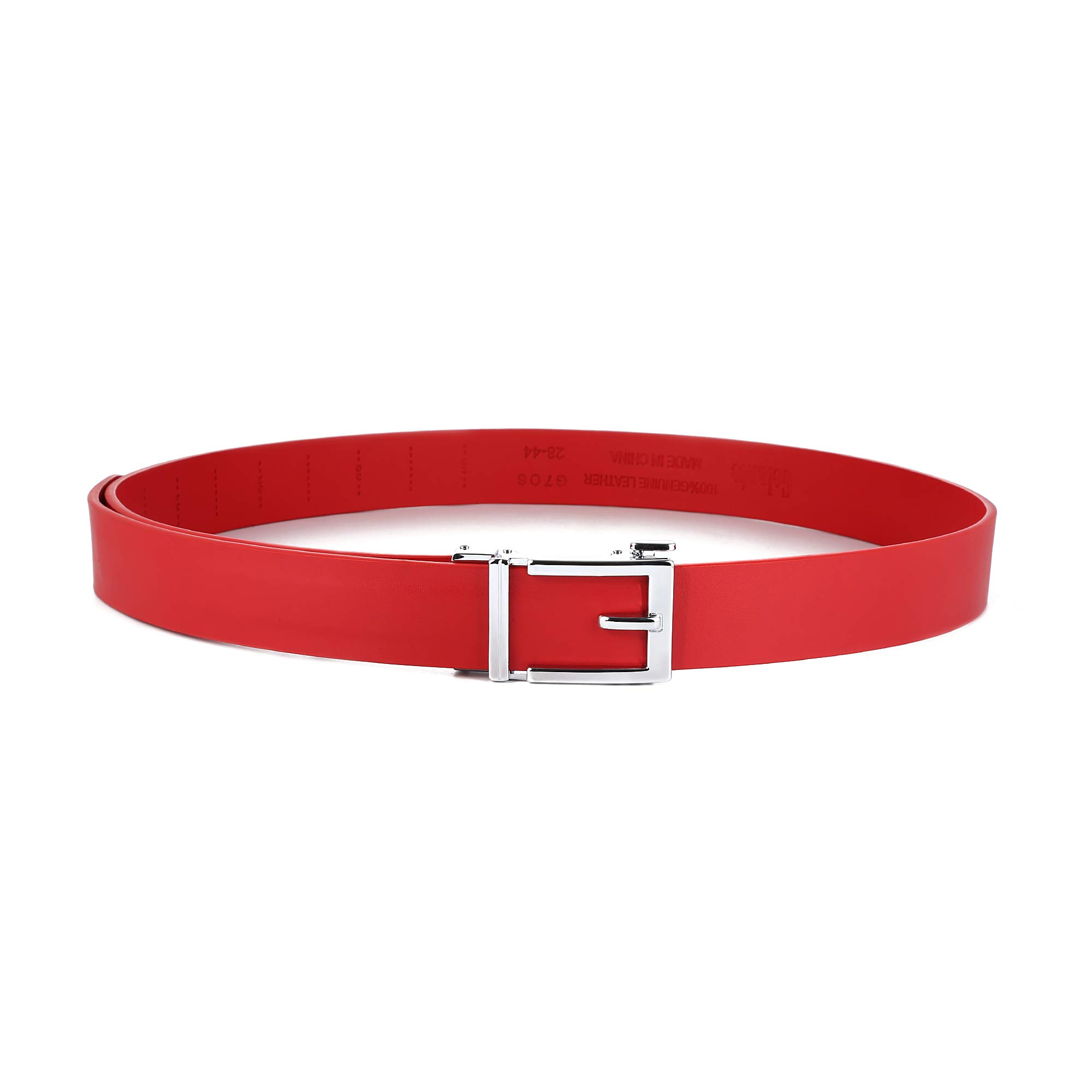 Gelante Genuine Leather Ratchet Dress Belt With Automatic Sliding Buckle - Minimalistic Style-Trim to Fit G706-Red