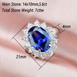 Wuziwen Blue Tanzanite Statement Rings for Women Sterling Silver Royal Gemtone Engagement Ring Oval Sz 8