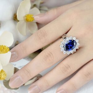 Wuziwen Blue Tanzanite Statement Rings for Women Sterling Silver Royal Gemtone Engagement Ring Oval Sz 8