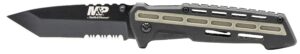 smith & wesson m&p ar overmold 8.2in high carbon s.s. folding knife with 3.5in serrated tanto blade and rubber handle for outdoor survival and edc, 1100082,silver/black