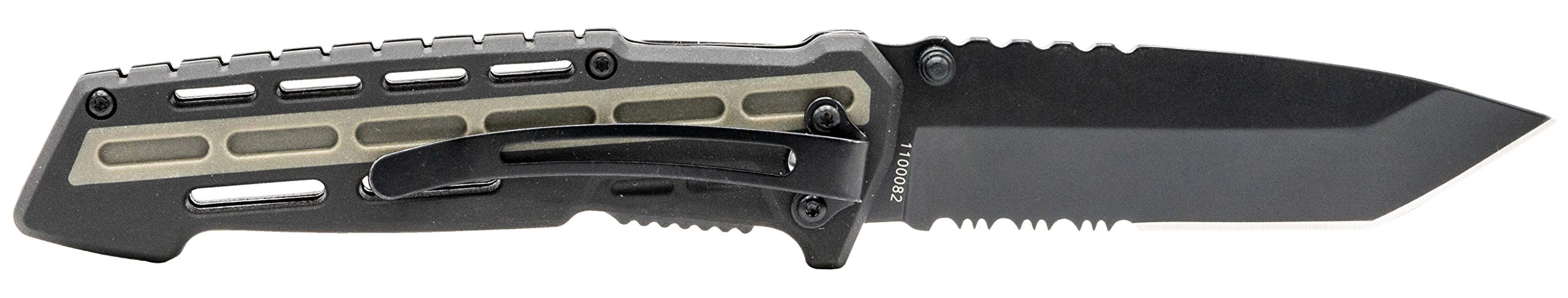 Smith & Wesson M&P AR Overmold 8.2in High Carbon S.S. Folding Knife with 3.5in Serrated Tanto Blade and Rubber Handle for Outdoor Survival and EDC, 1100082,Silver/Black