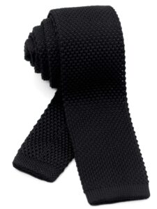 wandm men's knit tie slim skinny square necktie width 2.2 inches washable solid color black