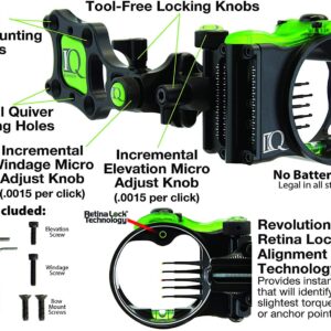 IQ Micro 5-Pin Right Hand Archery Bow Sight, Retina Lock Technology, All Aluminum, Multiple Bow and Quiver Mounting Points, Built-in Sight Level & Light Adapter.019 Pins