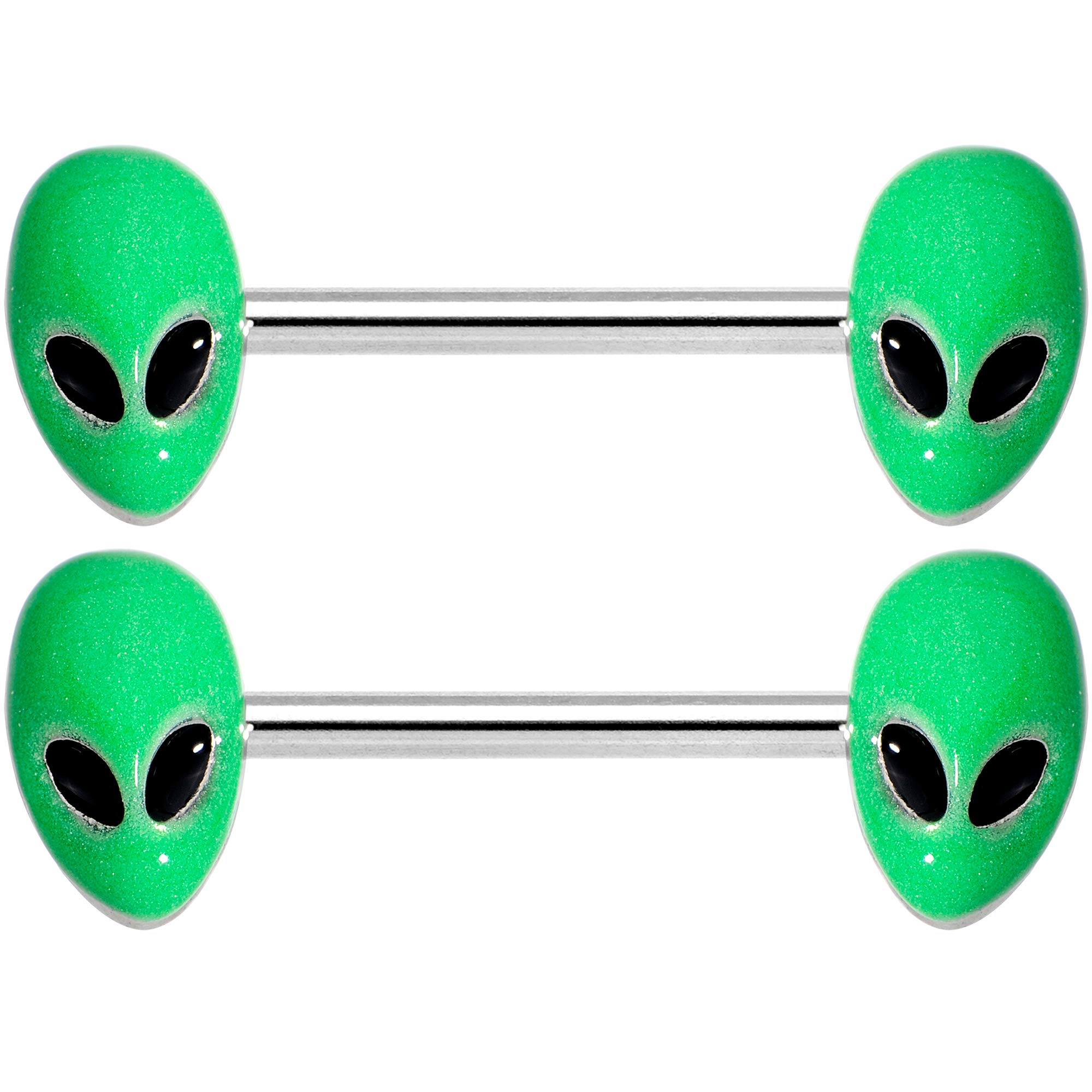 Body Candy 14G Nipplerings Piercing Steel 2Pc Glow in the Dark Green Aliens Nipple Ring Set 14m