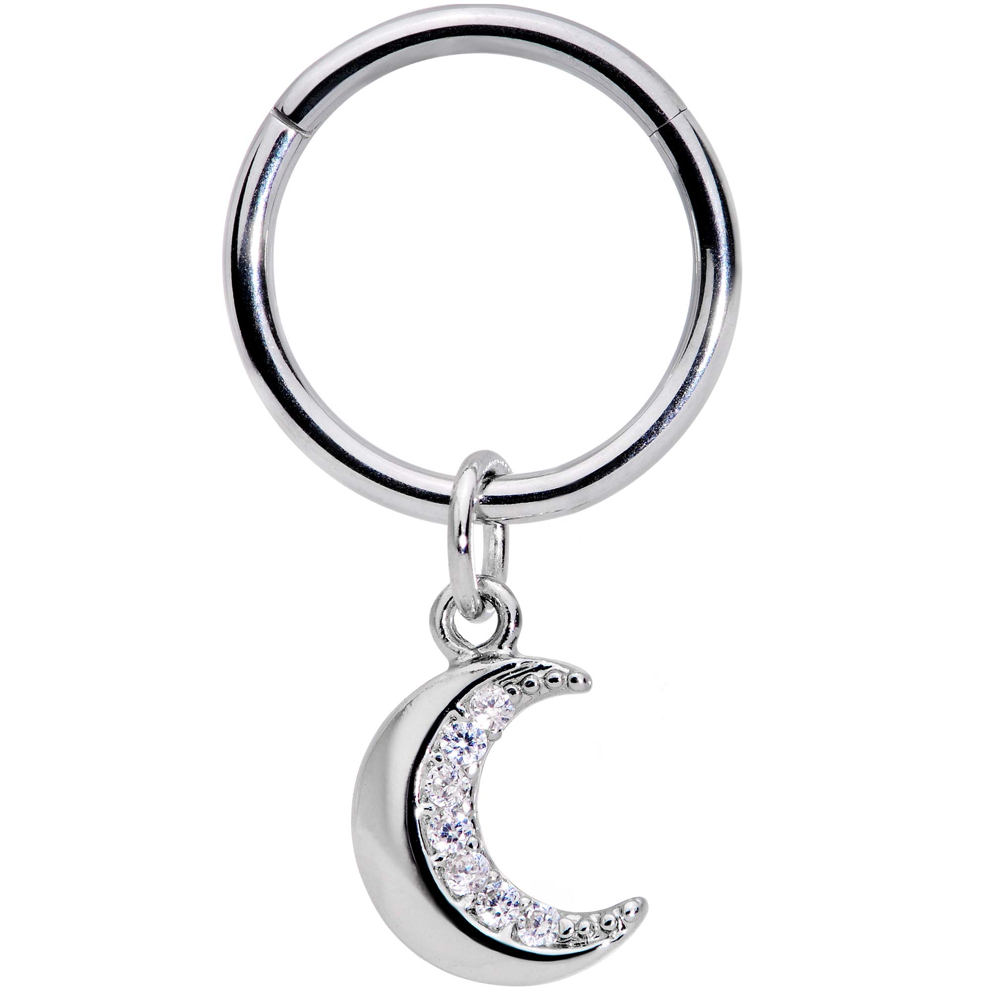 Body Candy 16G Steel Hinged Segment Ring Seamless Dangle Cartilage Clear Accent Crescent Moon Nose Hoop 3/8"