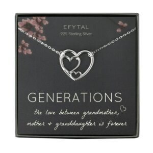 efytal gifts for grandma, sterling silver triple heart necklace for mom & granddaughter, grandmother mothers day gift