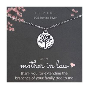 efytal mother in law gifts from daughter in law, sterling silver tree of life necklace gifts for mother in law, wedding jewelry mother of the groom gift from bride (mother in law - family tree)