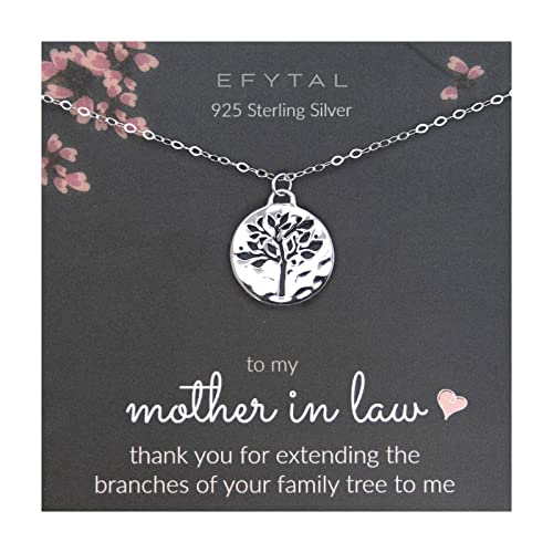 EFYTAL Mother In Law Gifts from Daughter in Law, Sterling Silver Tree of Life Necklace Gifts for Mother in Law, Wedding Jewelry Mother of the Groom Gift from Bride (Mother in Law - Family Tree)