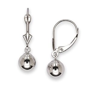 jewelryweb - real 14k white gold dangle polished ball lever back earrings - 5mm, 6mm, 7mm, 8mm - gold dangle earrings for women- hypoallergenic earrings