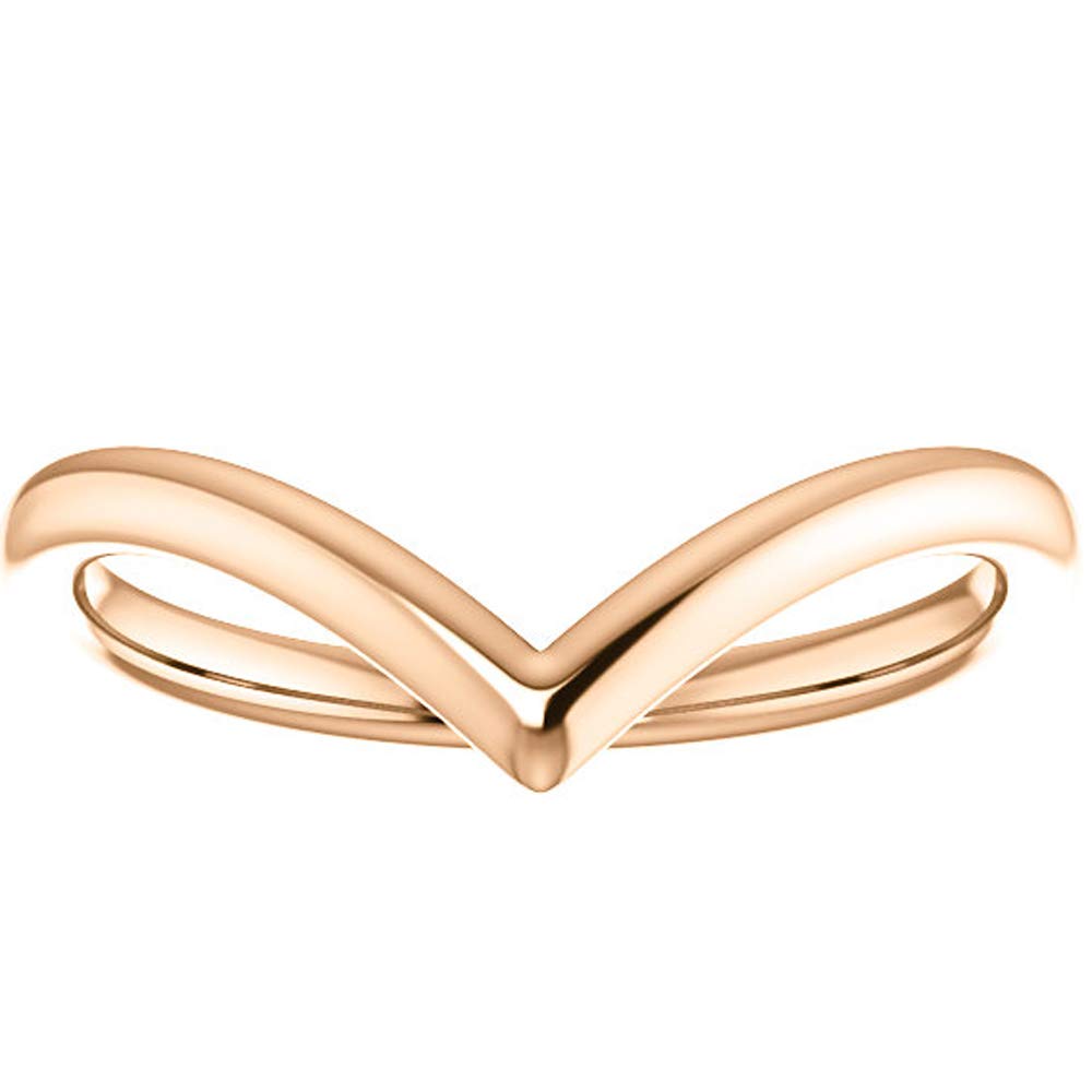 Curved V Shape Solid Contour Guard Wedding Band in 14k White Yellow or Rose Gold - Size 5