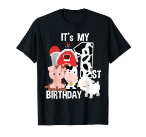 farm animals 1 year old it's my 1st birthday party t-shirt