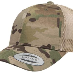 Yupoong 6606 Curved Bill Trucker Mesh Snapback Hat with NoSweat Hat Liner (Multicam Khaki, 1)