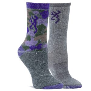 browning women's everyday wool camo socks | purple camo | gray marl purple | medium 2 pack