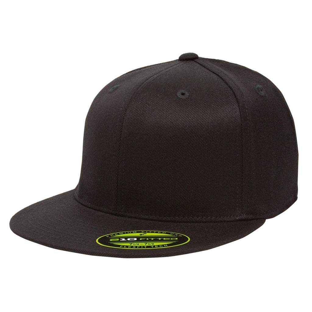 Premium 210 Flexfit Fitted Flatbill Hat with NoSweat Hat Liner (L/XL (7 1/4” - 7 5/8”), Black)