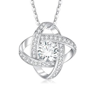 fancime white gold plated 925 sterling silver cz cubic zirconia knot flower infinity fashion pendant necklace for women, 16" + 2" extender