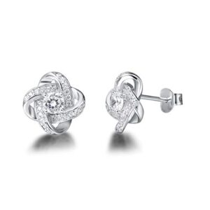 fancime white gold plated real sterling silver hypoallergenic stunning cubic zirconia czs big/large daith flower knot studs earrings for women wedding bridal，size 12mm