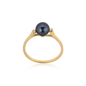 14k gold with center pearl and diamond ring customized by selecting white or yellow gold, white, black, brown, gray, or gold pearl size 7