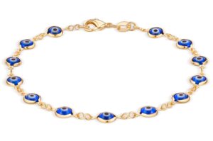 barzel 18k gold plated blue evil eye anklet bracelet for women - made in brazil (blue)