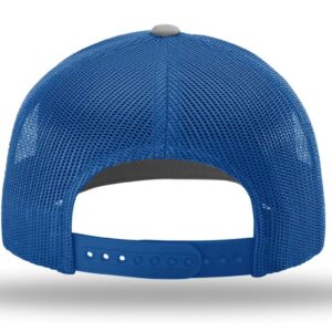 Richardson 112 112P Trucker Mesh Snapback Hat Curved Bill with NoSweat Hat Liner (Adjustable Snapback Split Colorway, Heather Grey/Royal)