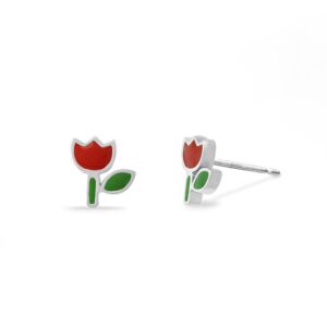 boma jewelry sterling silver red & green resin flower stud earrings