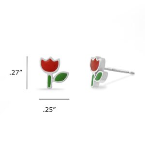 Boma Jewelry Sterling Silver Red & Green Resin Flower Stud Earrings