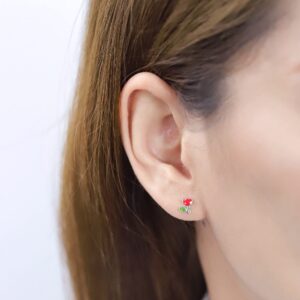 Boma Jewelry Sterling Silver Red & Green Resin Flower Stud Earrings