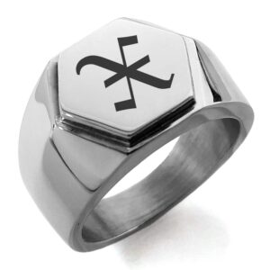 stainless steel letter x alphabet initial old english monogram hexagon crest flat top biker style polished ring, size 10