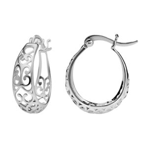 sea of ice silver hoop earrings for women - oval filigree trendy fashion hoop earrings – sterling silver earrings for women gift holiday