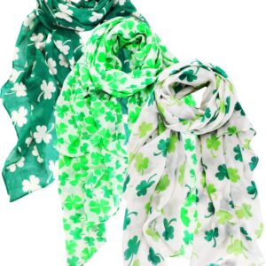 Skylety St. Patrick's Day Printed Scarf Long Shamrock Shawl Irish Theme Scarf for Holiday Outfits Accessories (Color Set 1, 3 Pieces)