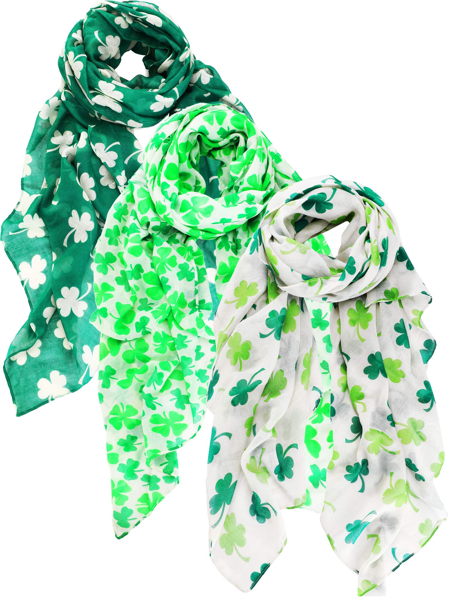 Skylety St. Patrick's Day Printed Scarf Long Shamrock Shawl Irish Theme Scarf for Holiday Outfits Accessories (Color Set 1, 3 Pieces)