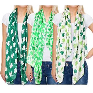 Skylety St. Patrick's Day Printed Scarf Long Shamrock Shawl Irish Theme Scarf for Holiday Outfits Accessories (Color Set 1, 3 Pieces)